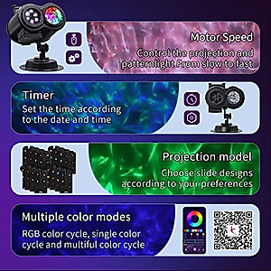 Holiday Projector Lights,App Control,Halloween Projection Outdoor,Christmas Light Projector,16 HD Holiday Slides+10 Optional Ocean Waves,IP65 Waterproof,Christmas and Birthday Party Decorations