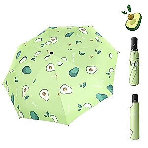 CatXQ Fruits Series Automatic Folding Umbrellas,[Rain & Sun,Windproof,Compact,Lightweight] Portable Travel Umbrellas for Woman Girl Kids - Avocado
