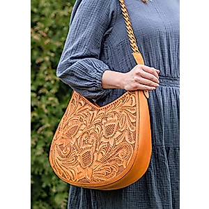 Mauzari Sonoma Women's Large Tooled Leather Hobo Handbag (Honey)