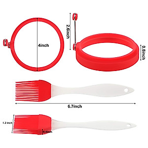 8 Packs Silicone Egg Rings, 4 Inch Food Grade Egg Cooking Rings, Non Stick Fried Egg Ring Mold, Pancake Breakfast Sandwiches, with 2 Silicone Brushes