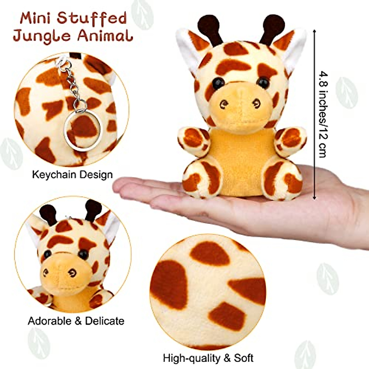 Elcoho 16 Pieces Safari Mini Stuffed Jungle Animal Set Small Stuffed Forest Animal 3.75 Inch Animal Keychain Plush Toys for Animal Themed Parties Kids Birthday(Sitting)