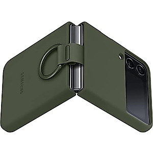 Samsung Galaxy Z Flip4 Silicone Cover with Ring, Protective Z Flip 4 Phone Case with Phone Ring, Matte Finish, Handheld Design, US Version, Green with Cleaning Cloth for Samsung Z Flip 4