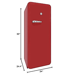 BRAMA Retro Fridge with Top Freezer 9.9 Cu.Ft. Full Refrigerator for Apartment, Condo, House, Kitchen, 24-Inch, Red