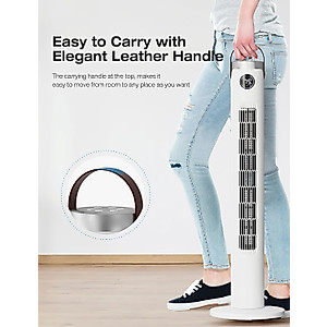 Simple Deluxe Tower Fan with Remote, 46 Inch Oscillating Fan, Bladeless Fans with 24H Timer, 3 Speeds, 3 Modes, LED Display, Cooling Standing Floor Fan for Bedroom Living Room Home Office