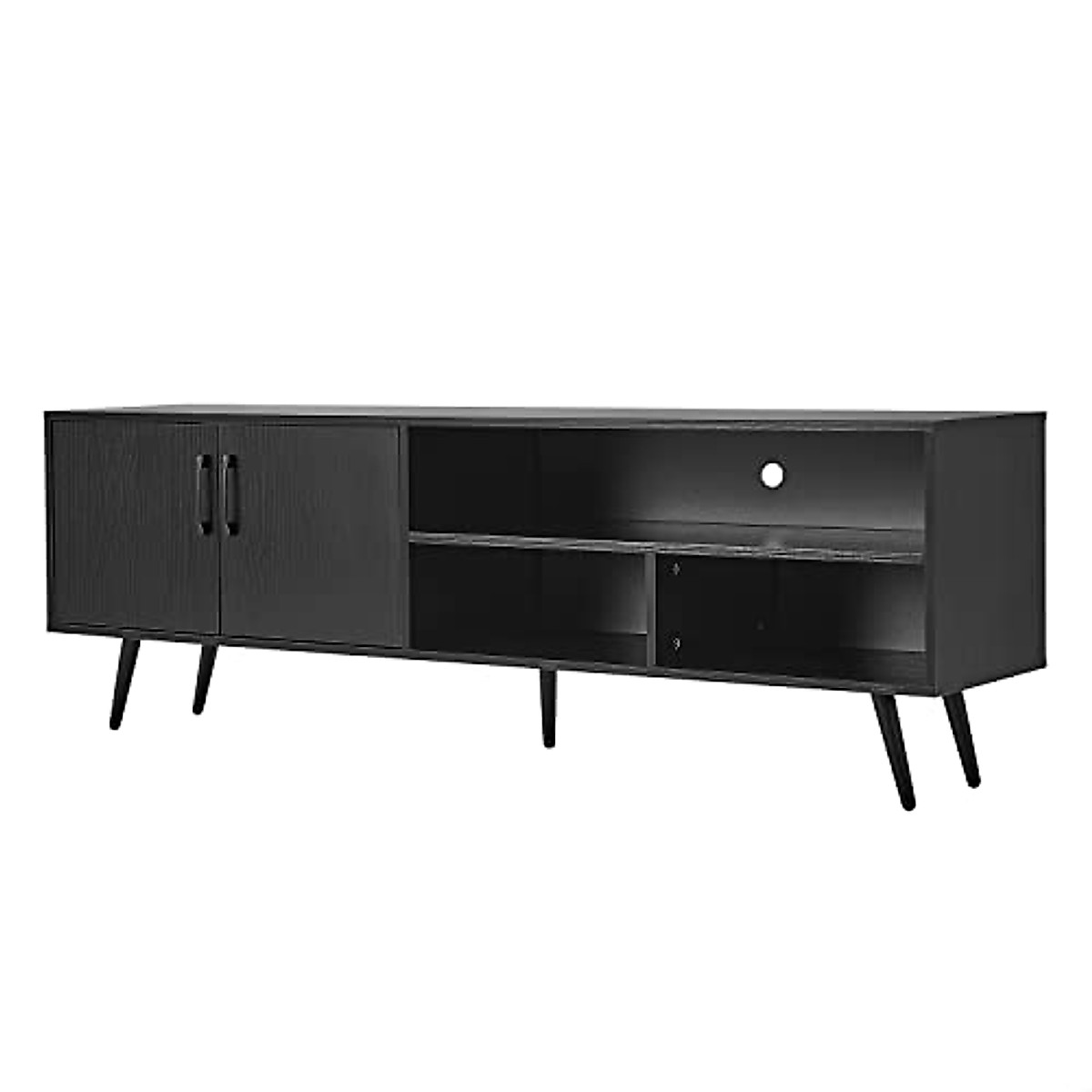 Panana 62.99" TV Stand Television Stands TV Console Unit with 3 Open Cubby and 2 Doors Big Storage Cabinets for Living Room Bedroom for TVs up to 70 Inches (Black 2 Doors + 3 Open Shelves)
