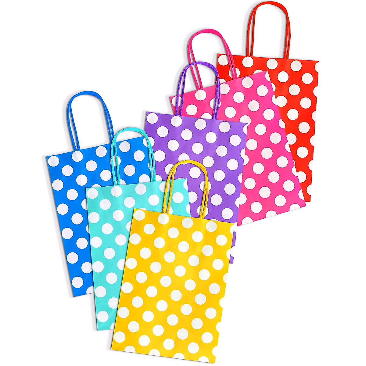 24Pack Dot Paper Gift Bags with handles, 8.7" Small Gift Bags with Tissue, Colorful Kraft Paper Bags for Goody Bags, Goodie Bags, Party Bags for Kids Birthday, Wedding, Valentines, Easter, Chrismas (Polka Dots)