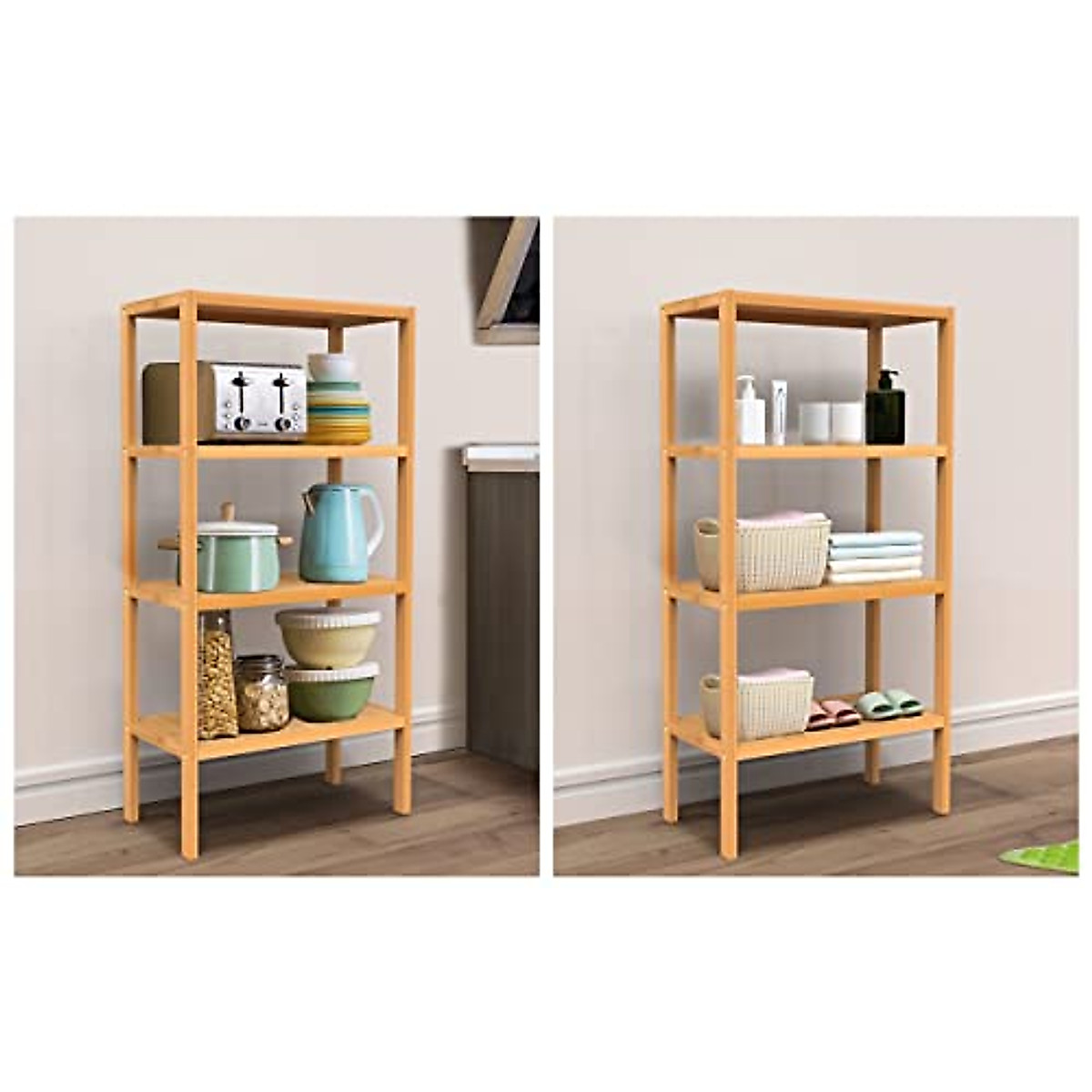 Purbambo 4 Tier Bamboo Shelf, Freestanding Book Shelf Bookcase Storage Rack for Bathroom Kitchen Living Room