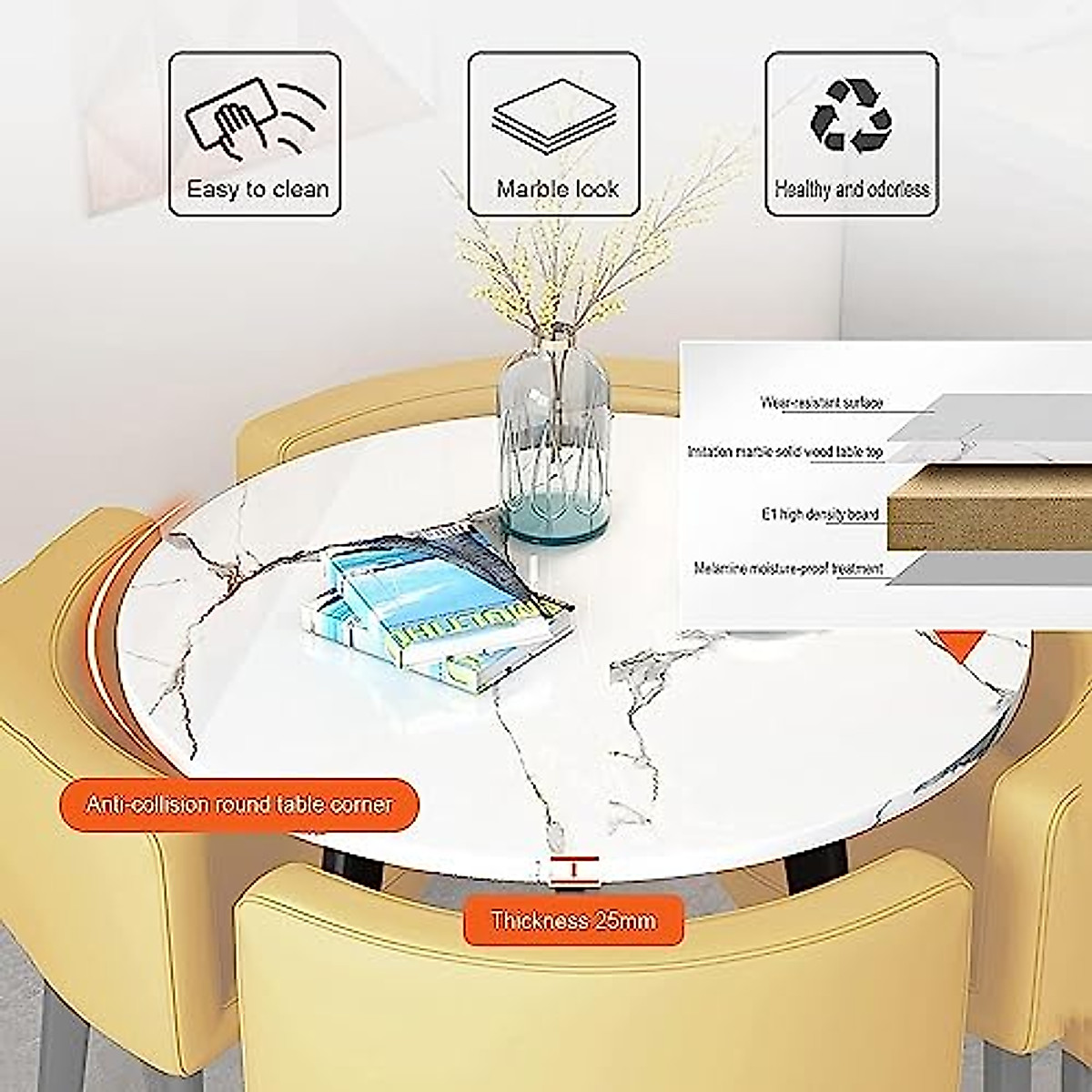 Dining Table and Chair Set, Folding Dining Table C Modern Business Negotiation Dining Table and Chair Combination，Coffee Table Conference Room Table，Leisure Area Home Balcony Small Round Table, Suitab