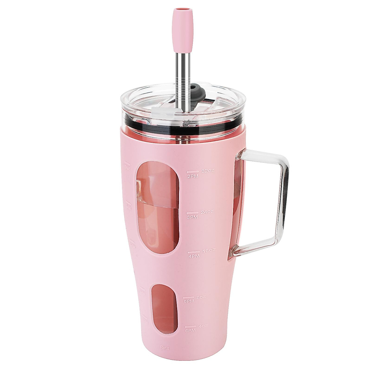 Zenbo 40oz Iced Coffee Cup with Handle, Glass Tumbler with Straw and Lid, BPA-Free Silicone Sleeve