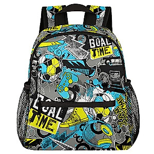 Sports Soccer Football Kids Backpack for Boys, Soccer Ball Skateboard Toddler Mini Backpack for Elementary Nursery Kindergarten Preschool, Back to School Bookbags Student Travel Bag with Chest Strap