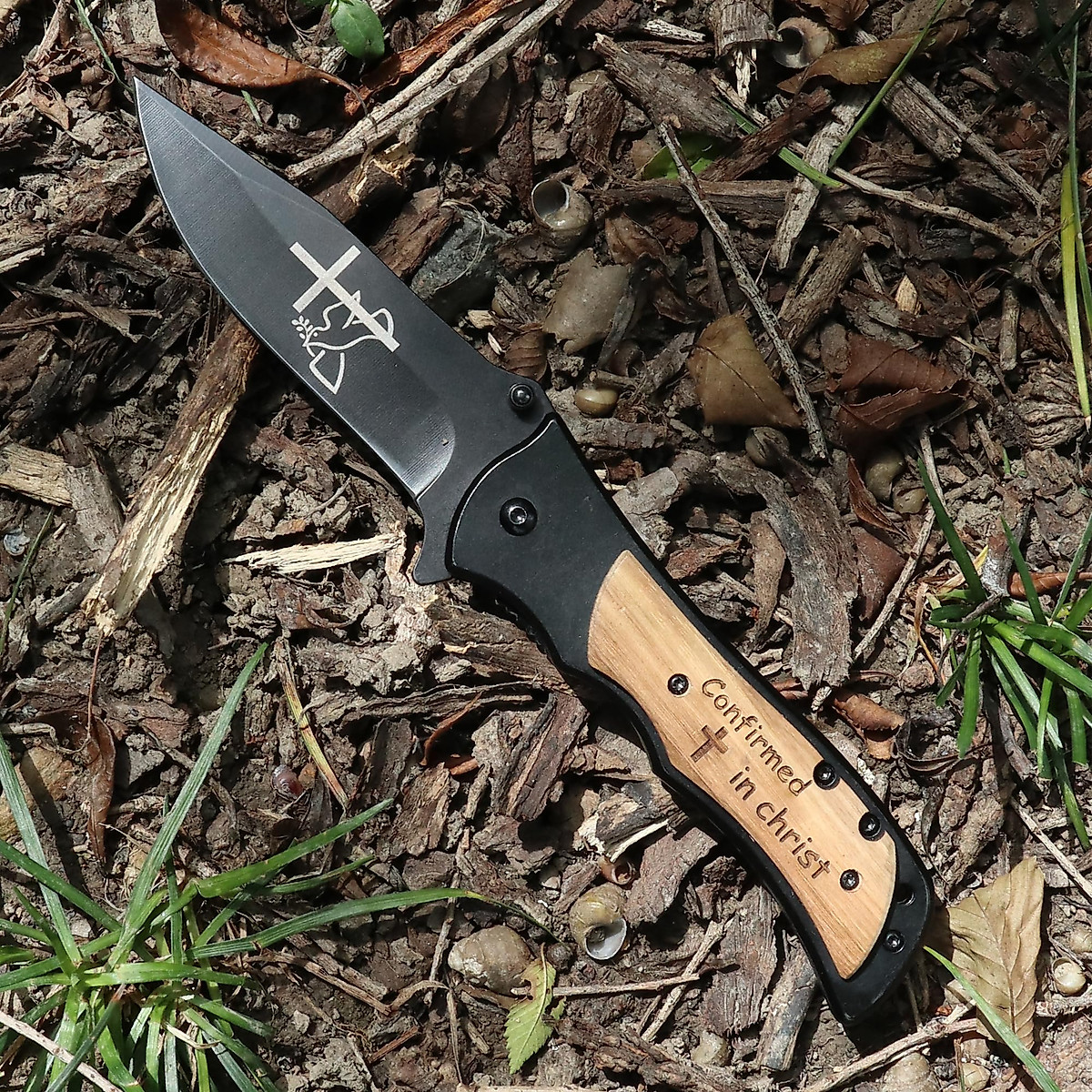 MRSLYFQH Christian Scripture Gifts Pocket Knive,Engraved Bible Verse Catholic Confirmation Baptism Gifts,Personalized Pastor Gifts (Confirmed in christ)