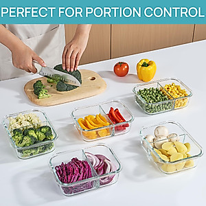 Vtopmart 5 Pack 33oz Glass Food Storage Containers with Lids, Meal Prep Containers 2 Compartments, Airtight Lunch Containers Bento Boxes with Snap Locking Lids for Microwave, Oven, Freezer