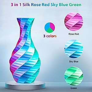 3Dgenius Silk PLA 3D Printer Filament Triple Color Silk PLA Filament 1.75mm 3D Printing Filament Fit Most FDM Printers, 250g Spool(0.55lbs), 3 in 1 Color Rose Red Sky Blue Green