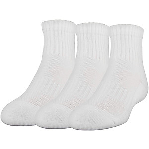 Under Armour Youth Training Cotton Quarter Socks, Multipairs , White (3-Pairs) , Small