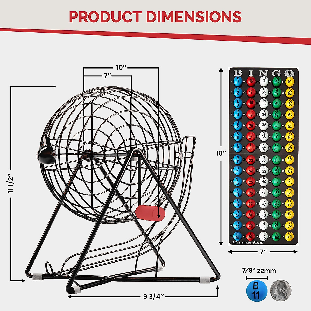 MR CHIPS 11" (Inch) Tall Professional Bingo Set with Steel Bingo Cage, Everlasting 7/8” Bingo Balls, Master Board for Bingo Balls - Mysterious Black Color