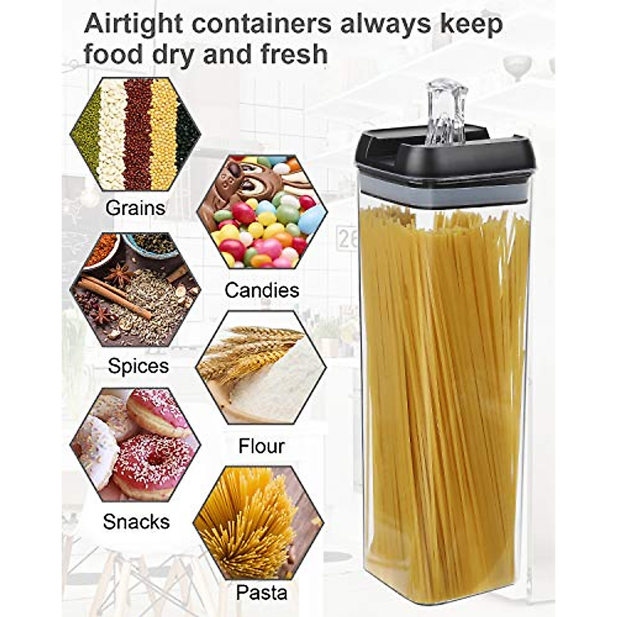 Airtight Food Storage Containers Kitchen-Cereal-Organization - McKain 7 Pieces BPA Free Plastic Pantry Container Set with 24 Labels and Spoon Set