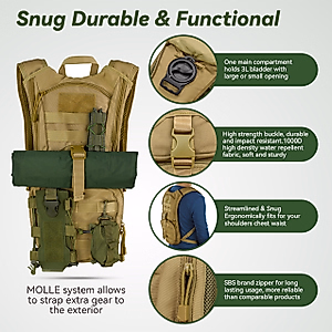 MARCHWAY Tactical Molle Hydration Pack Backpack with 3L TPU Water Bladder, Military Daypack for Cycling, Hiking, Running, Climbing, Hunting, Biking (Tan)