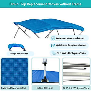 SavvyCraft 4 Bow Bimini Top Replacement Cover 10 Feet Long, Durable Marine Grade Canvas Sun Shade Boat Canopy, Easy Install Zipper Sleeves, 4 Bow 120 inches Long, 97-103 inches Wide, Blue Color