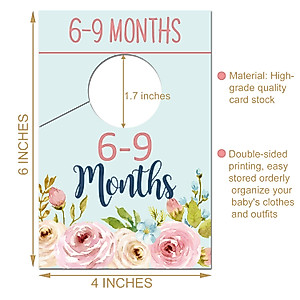 Baby Closet Size Dividers, Floral Baby Closet Organizer for Girl, Newborn Nursery Wardrobe Divider Hangers to Arrange Clothes with Separator By Size or Age, Baby Shower, 0-24 Months
