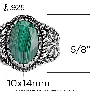 American West Jewelry Sterling Silver Women's Ring Green Malachite Gemstone Native-Inspired Flower Design Size 8