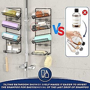 HULISEN Shower Shampoo Bottle Holder, Shower Caddy Organizer for Shower Wall, Shower Shelves for Inside Shower with Adhesive, No Drilling, Rustproof, 2-Rack Bathroom Accessories Storage Baskets, Black