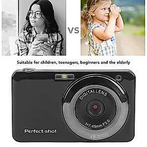 Jeanoko 48MP Digital Camera, Portable Digital Camera Continuous Shooting Self Timer Metal Automatic Light Sensitivity Speed for Senior Citizen(Black)