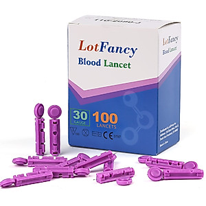 LotFancy Lancets for Blood Testing, 30 Gauge, 100-Count Twist Top Lancets for Glucose Diabetes Testing, Sterile, Disposable, Diabetic Supplies, Blood Sugar Test
