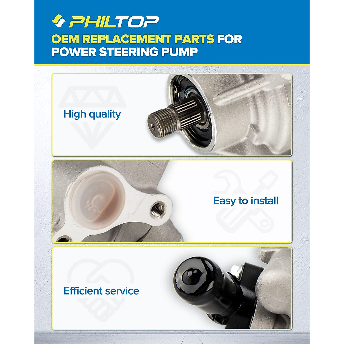 PHILTOP 21-5419 Power Steering Pump OE Fit For TSX 2006-2008, RSX 2002-2006, Element 2006-2011, CR-V 2002-2002, Accord 2006-2007 2.4L, CR-V 2005-2011, Power Assist Pump 56110PNBA01, 56110PNBA03
