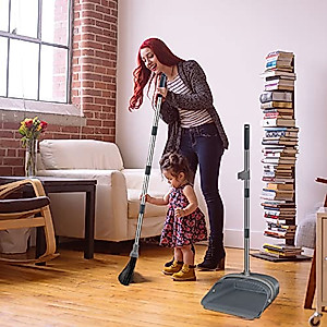 kelamayi New Upgrade Broom and Dustpan Set, Broom and Dustpan Set for Home, Broom Dustpan Set, Broom and Dustpan Combo for Office, Stand Up Broom and Dustpan (Gray)