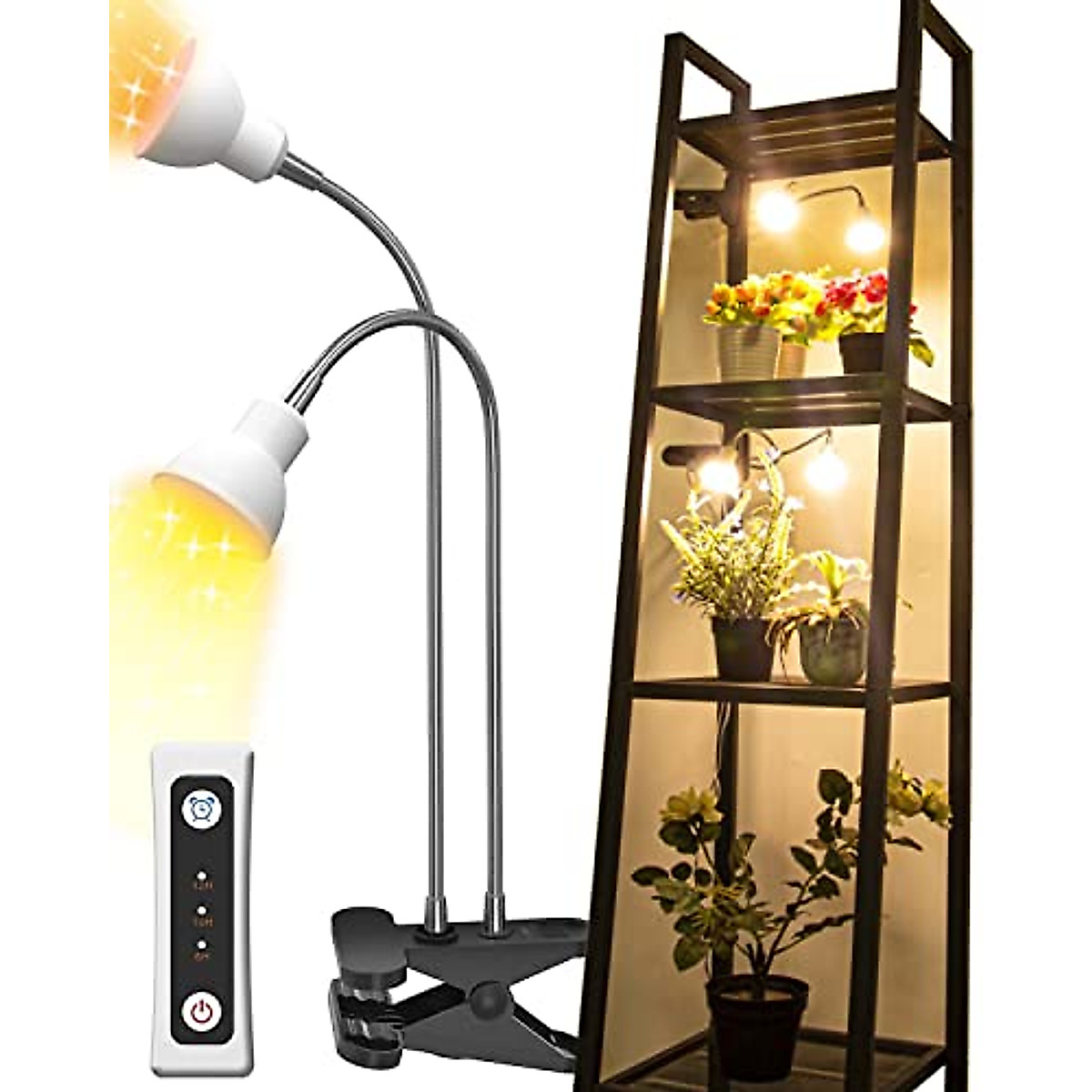 APLANT Grow Lights, Dual Head Plant Light for Indoor Plants, 360° Adjustable Gooseneck Plant Light with 6/10/12H Timer, Full Spectrum Clip-on Grow Lamp for Herb Garden/Succulents Growth