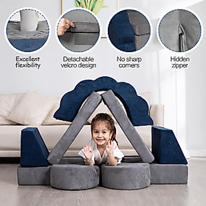 Annualring Modular Kids Play Couch 10 Pcs,Toddler Play Foam Sofa Fold Out Play Set with Flower Shape Fortplay Bedroom and Playroom Furniture,Convertible Sofa for Creative Boy Girl