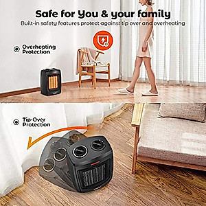 andily Space Heater Electric Heater for Home and Office Ceramic Small Heater with Thermostat, 750W/1500W