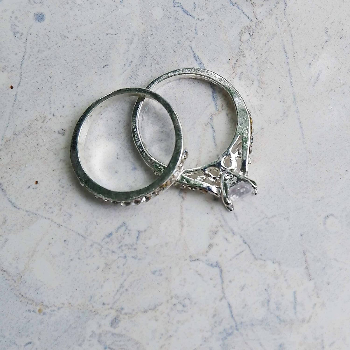 Maya's Grace Womens Silver CZ Crystal Engagement Wedding Ring Band 2 Piece Set