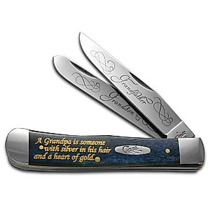 CASE XX Grandfather and Grandson Smooth Blue Bone Trapper Stainless Pocket Knife Knives