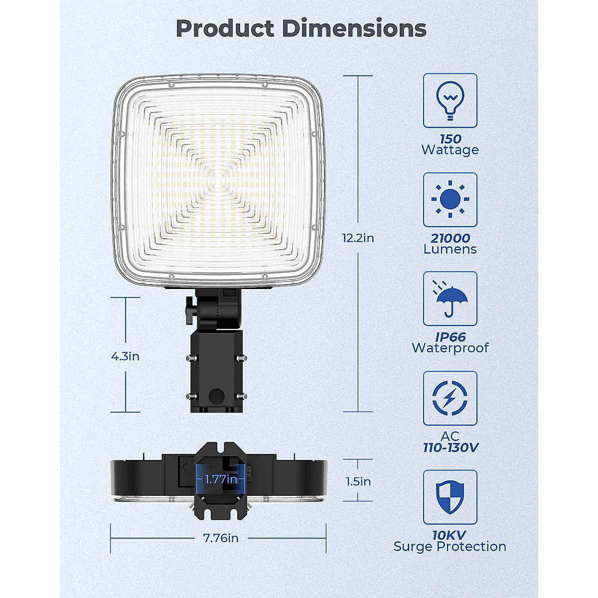 AGranTOP LED Parking Lot Light, 150W 21000LM Dusk to Dawn Outdoor Lighting Adjustable Outdoor Light Poles IP66 Waterproof Commercial Street Light for Yard, Barn, Driveway, Sport, Highway