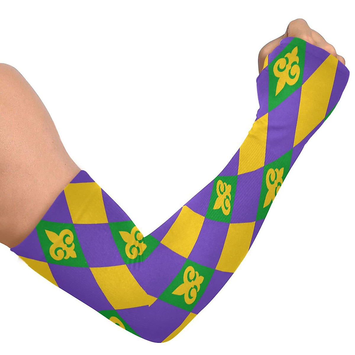 Mardi Gras Arm Sleeves to Cover arms for women men Anti-Slip UV SUN Protection Clothing for Men Women Youth Cycling Golf Fishing Sports