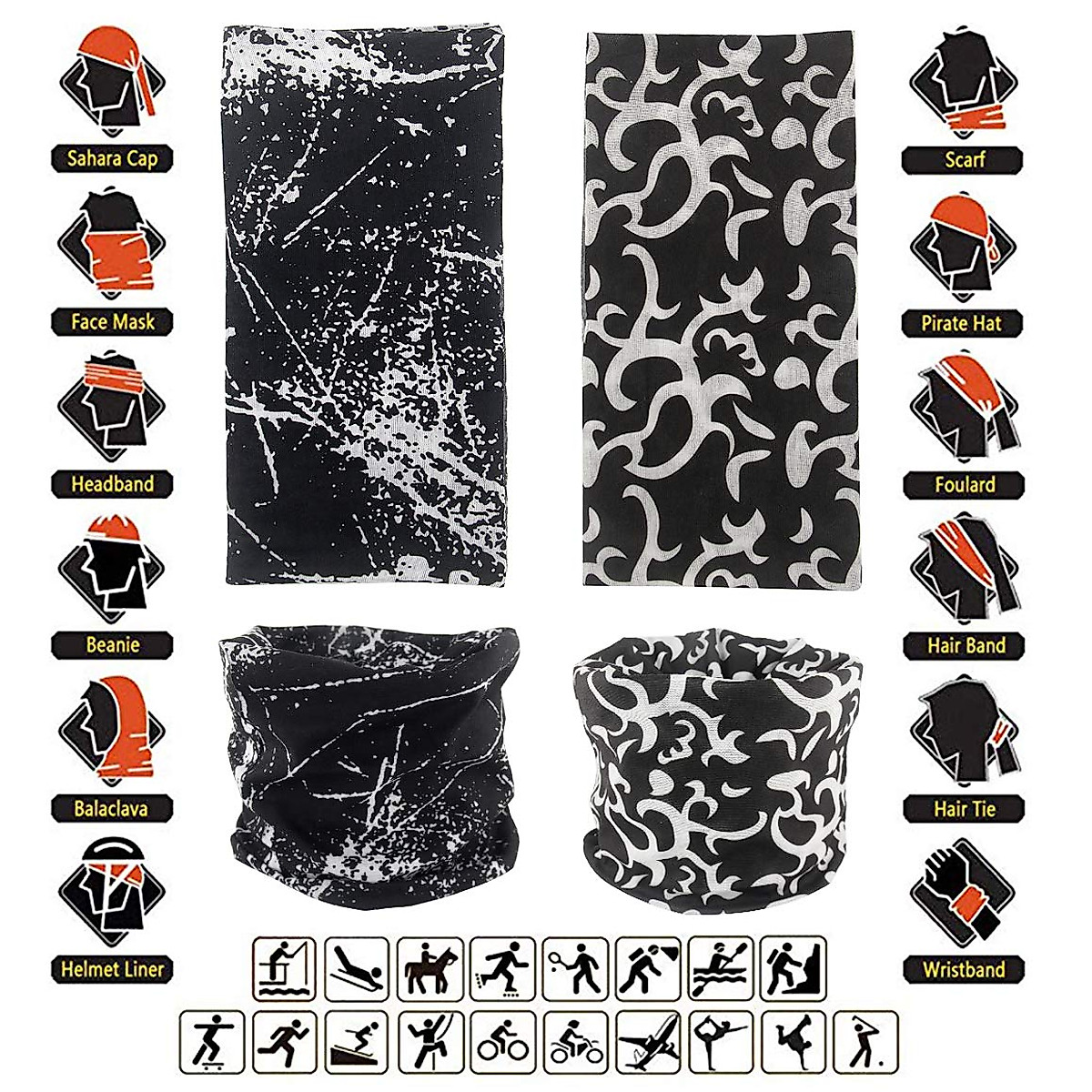 Cutewing 10PCS Magic Headband Scarf Neck Gaiter Elastic Seamless Bandanas Outdoor UV Face Mask Sport Headwear with Black Series