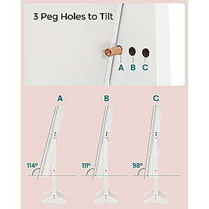 SONGMICS Mirror Jewelry Cabinet Standing Armoire Organizer, Jewelry Storage with Full-Length Frameless LED Lights, Built-in Makeup Mirror, 2 Drawers, Lockable, White UJJC023W01