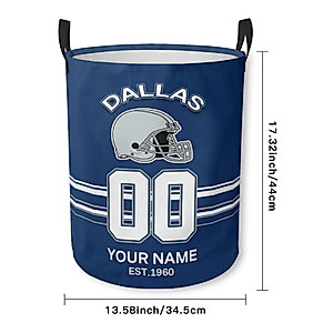 Football Laundry Basket Merch, Personalized Laundry Basket Gifts with Name Number, Football Accessories Laundry Basket Keepsake for Game Day, Foldable Laundry Basket Stuff with Handles for Bathroom