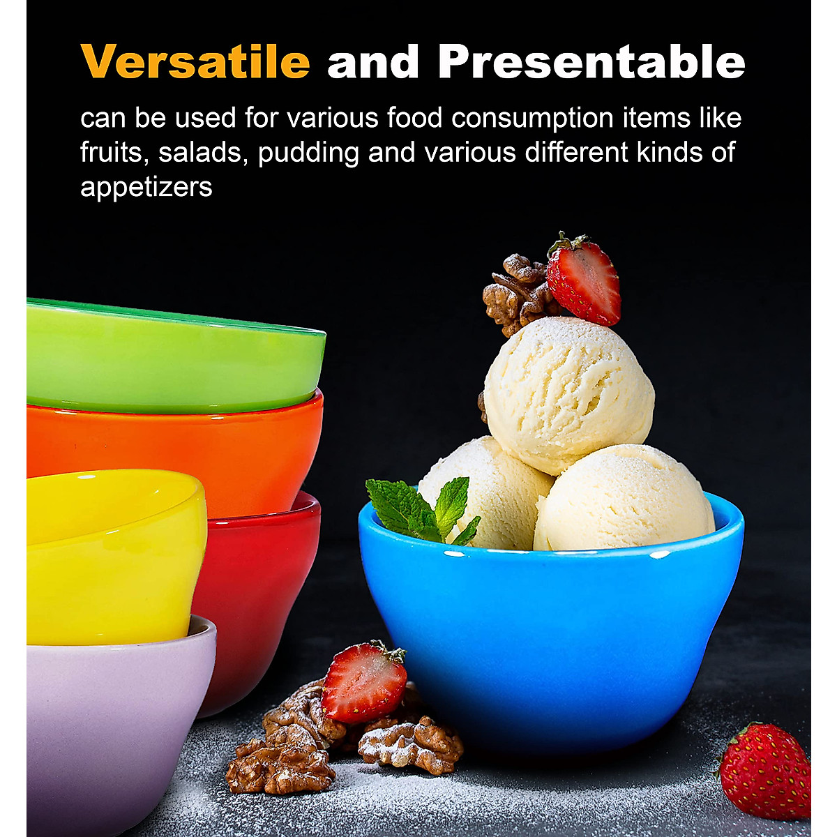 Bruntmor 8 oz Porcelain Bowls Set of 6 - for Ice Cream, Dessert, Soup, Small Side Dishes, Salad, Cereal, Rice - Microwave, Dishwasher and Oven Safe - Gradient Colors