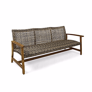 Christopher Knight Home Marcia Outdoor Wood Sofa, Wicker, 75.50 x 31.00 x 31.50, Gray, Natural Stained Finish