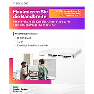 Aruba Instant On 1960 12-Port 10Gb Aggregator Smart Switch - 12x10GBase-T | 4X SFP+ (JL805A#ABB)