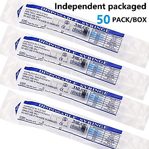 3cc 3ml with 23 Gauge 1 Inch, Sterile Lab Utensils Scientific Research, Industrial Dispensing or Liquid Measuring - Pack of 50
