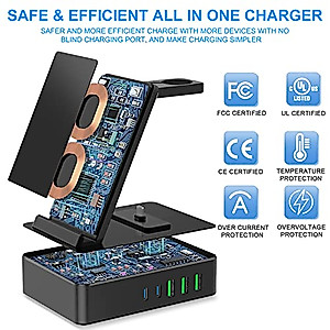 8 in 1 Charging Station, 100W Wireless Charging Station for Multiple Devices Apple with 20W USB C 2 Ports, Aluminum Alloy Cell Phone Charging Station Compatible with iPhone Series, iWatch, AirPods Pro