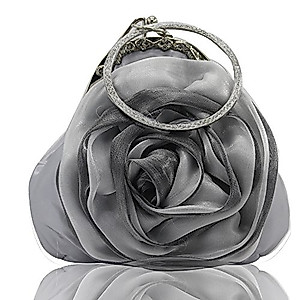 Kingluck Silk Flower Slot Pocket Hasp Totes Frame Women Kingluck Flower Evening Handbags/Clutches In Wedding Handbag (grey)