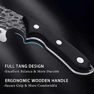 Huusk Chef Knife with Sheath Viking Knife Forged from High Carbon Steel Boning Knife for Meat Cutting Full Tang Butcher Knife Outdoor Cooking Knife for Kitchen or Camping Gifts for Dad Christmas Gift