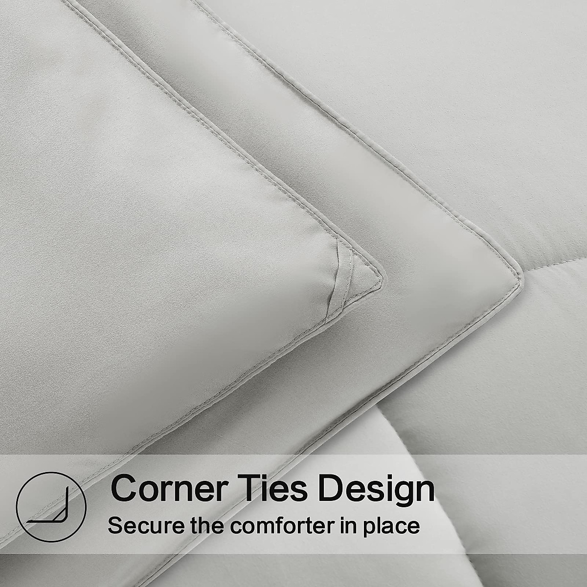 EASELAND All Season Queen Size Soft Quilted Down Alternative Comforter Reversible Duvet Insert with Corner Tabs,Winter Summer Warm Fluffy,Light Grey,88x88 inches