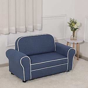 Yoonnie room Kid Sofa Chair, Linen Fabric 2-Seater Upholstered Couch,for Children Gift (Blue)