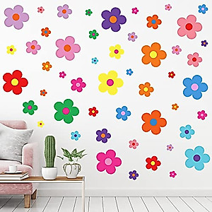 288 Pcs Y2k Cute Flowers Wall Sticker Colorful Floral Wall Decal Vinyl Peel and Stick Preppy Hippie Stickers Aesthetic Wall Flowers Wall Decor for Nursery Teen Girls Boy Kids Bedroom (Bright Colors)