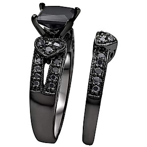 SEniutarm Engagement Love Rings Wedding Bands 2Pcs/Set Fashion Square Cubic Zircon Hearts Finger Rings Party Jewelry for Finger Rings DIY Jewelry Gifts - Black US 9